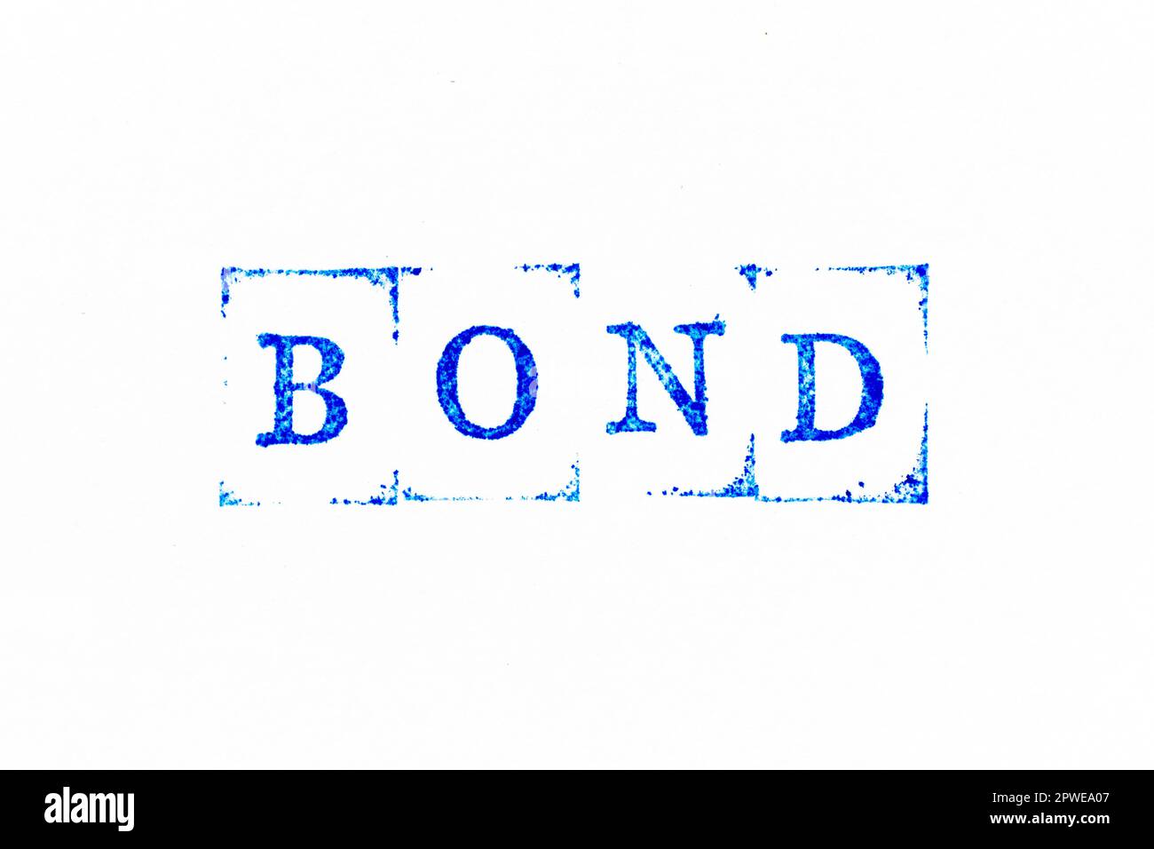 Blue color ink rubber stamp in word bond on white paper background ...