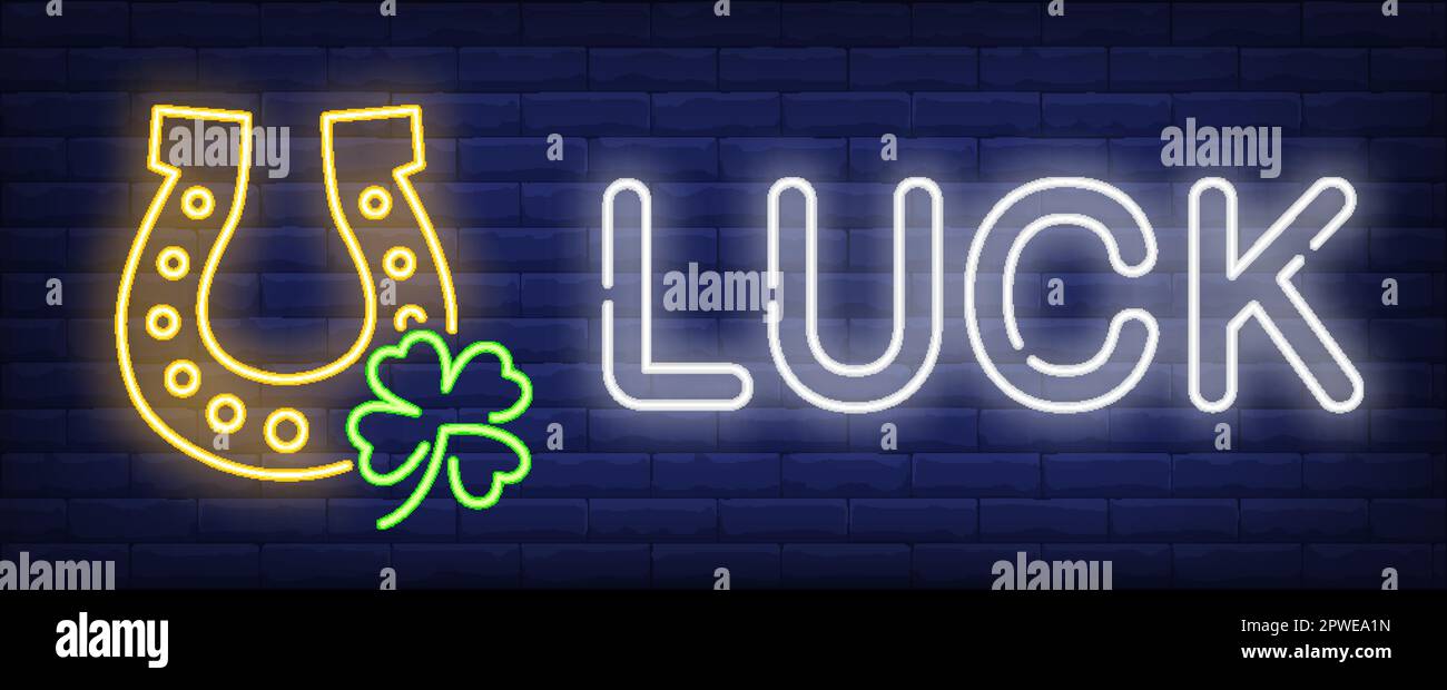 Luck neon sign. Horseshoe and clover Stock Vector Image & Art - Alamy