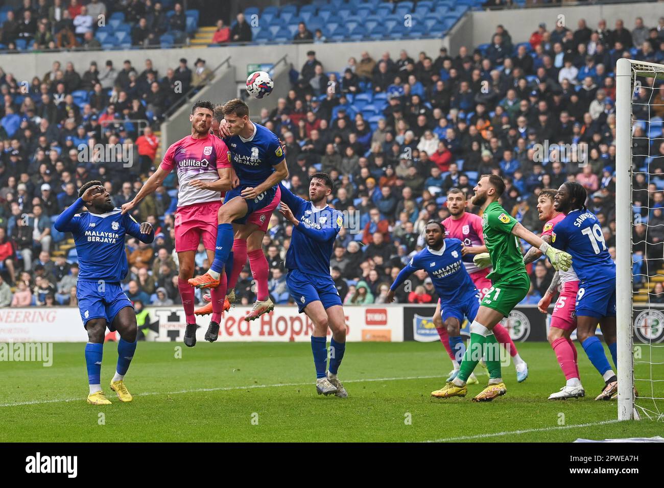 Matty Pearson #4 of Huddersfield Town heads on goal during the Sky Bet ...