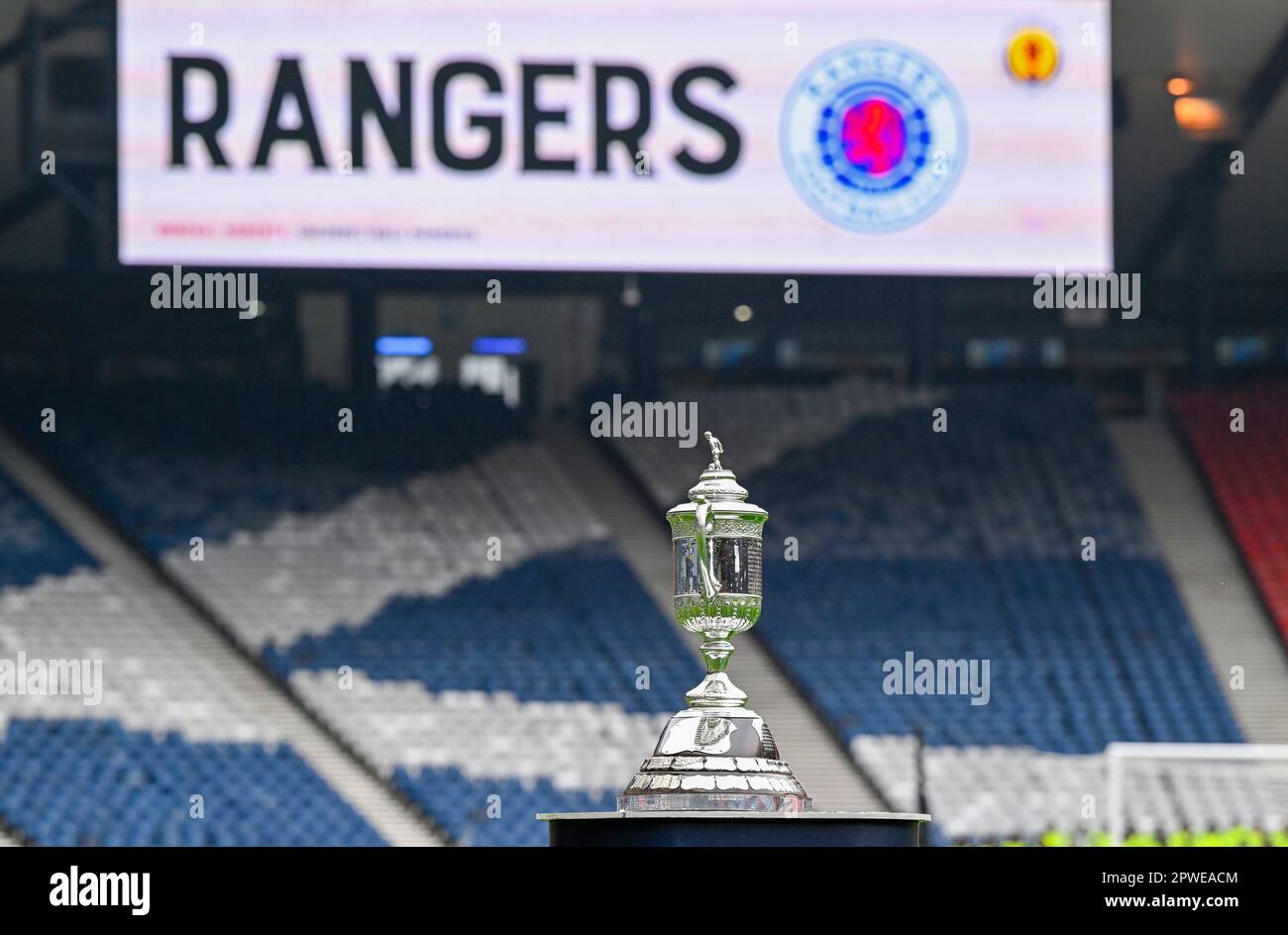 Glasgow, UK. 30th Apr, 2023. The Scottish Cup on display before the ...