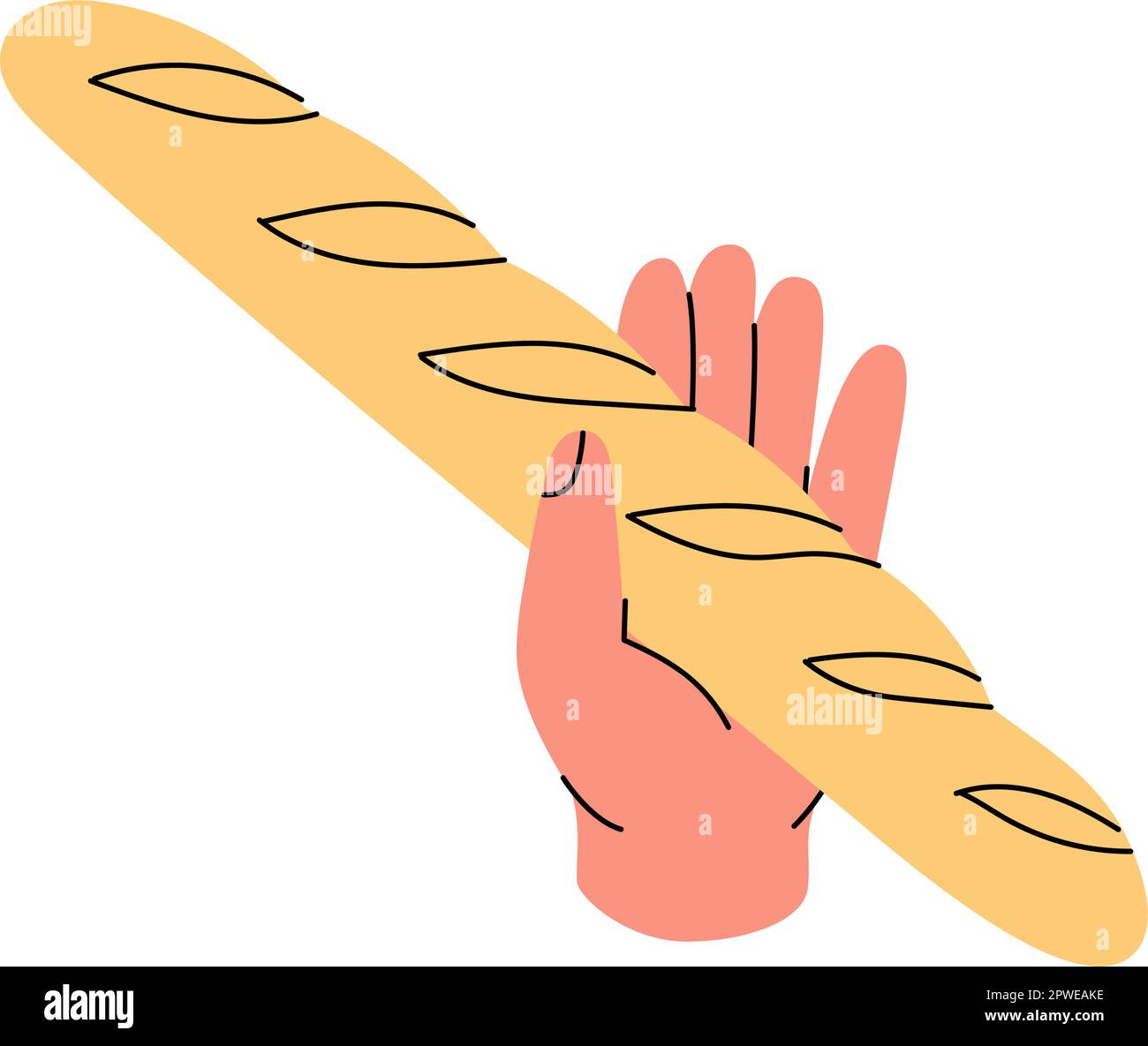 Hand holding baguette icon. Bakery pastry products silhouette. Vector ...