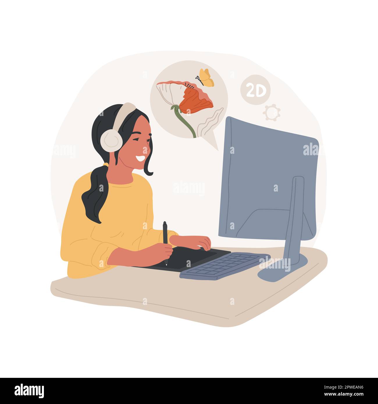 Graphic design isolated cartoon vector illustration. Girl sitting in ...