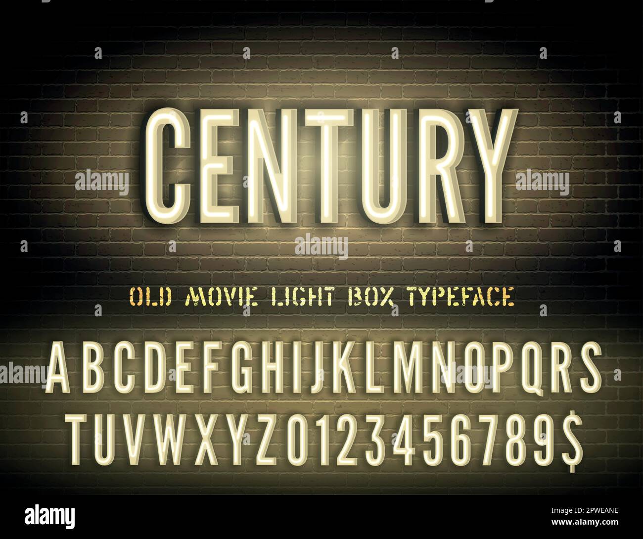 Vector vintage Century night light sign and old movie style narrow ...