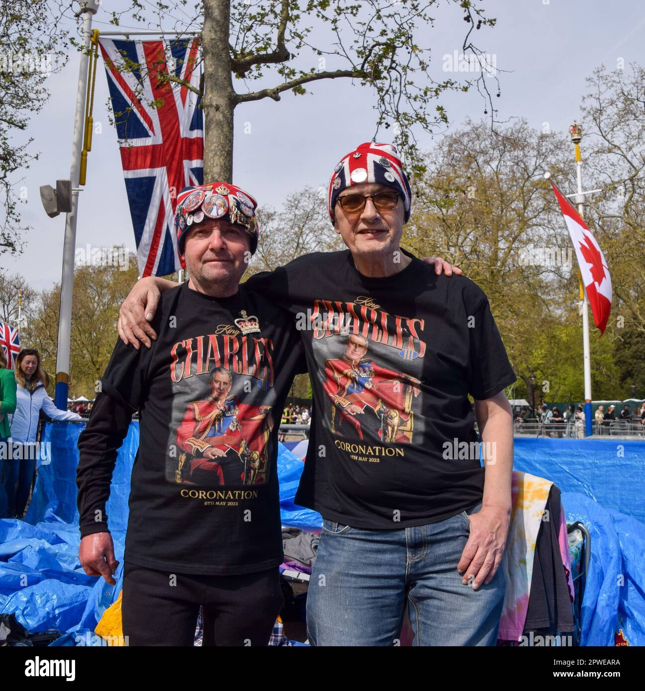 London, England, UK. 30th Apr, 2023. Royal superfans JOHN LOUGHRIE (L ...