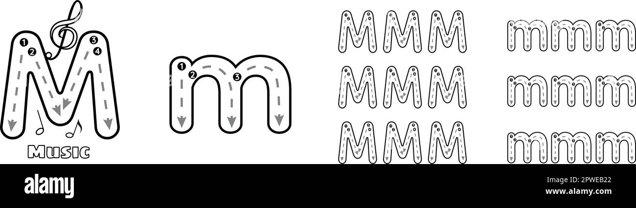 Letter M trace uppercase and lowercase ABC alphabet worksheet for kids ...