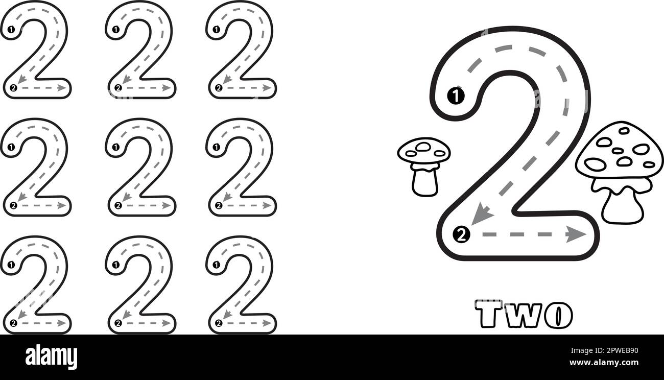 Number Two trace practice worksheet for prek kids and toddlers ...