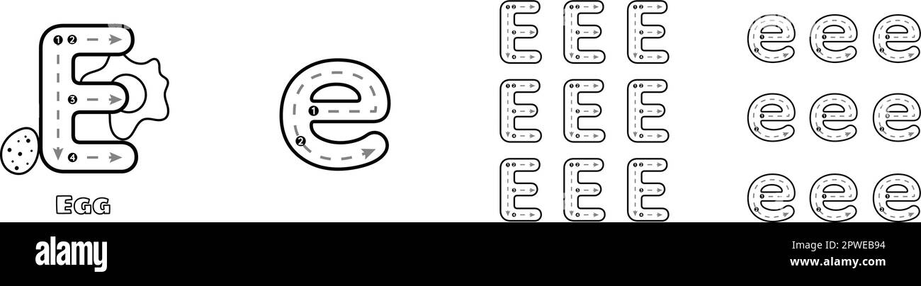 Letter E trace uppercase and lowercase ABC alphabet worksheet for kids ...