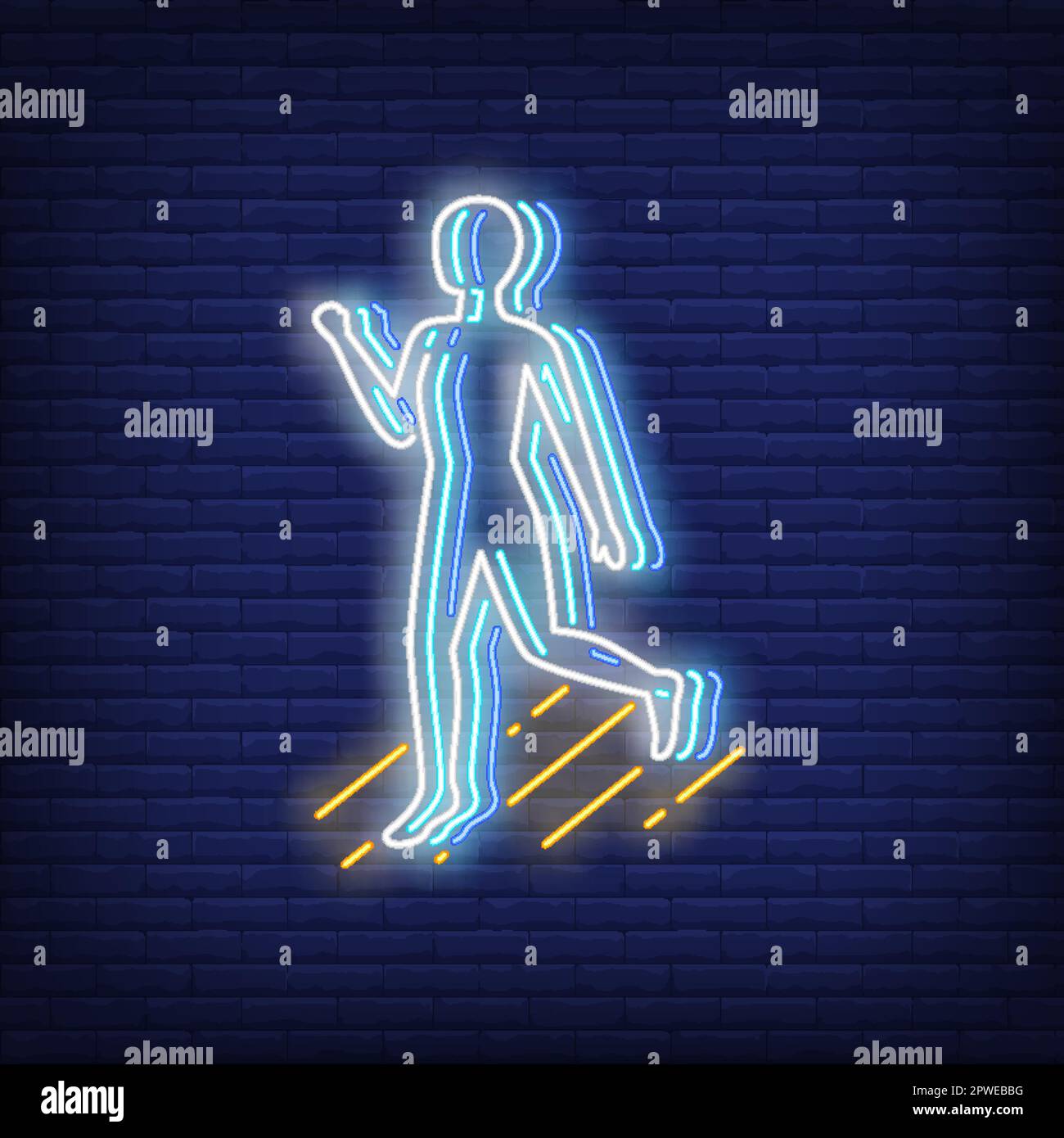 Walking man. Neon sign on brick wall background Stock Vector Image ...