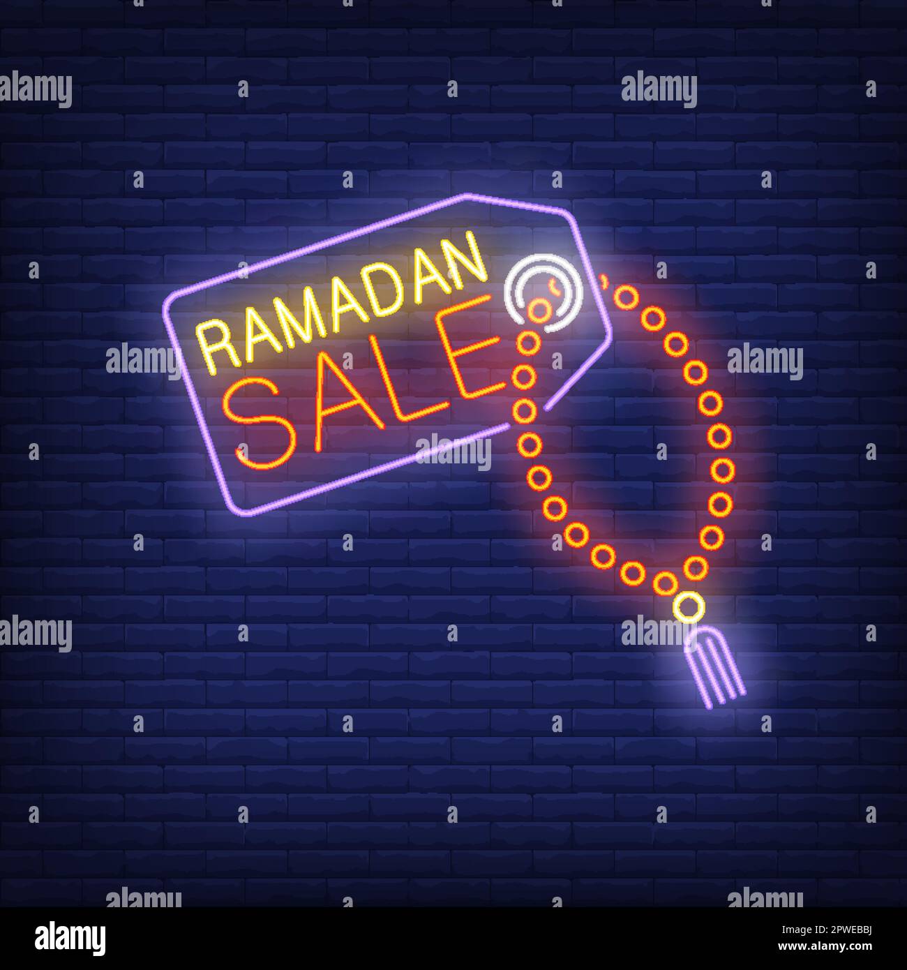 Ramadan Sale neon text on tag with prayer beads Stock Vector Image ...