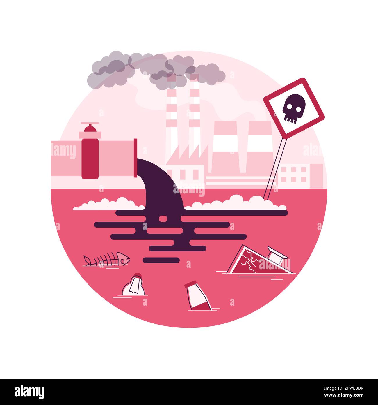 Water pollution abstract concept vector illustration. Water contamination, prevention of ocean ...