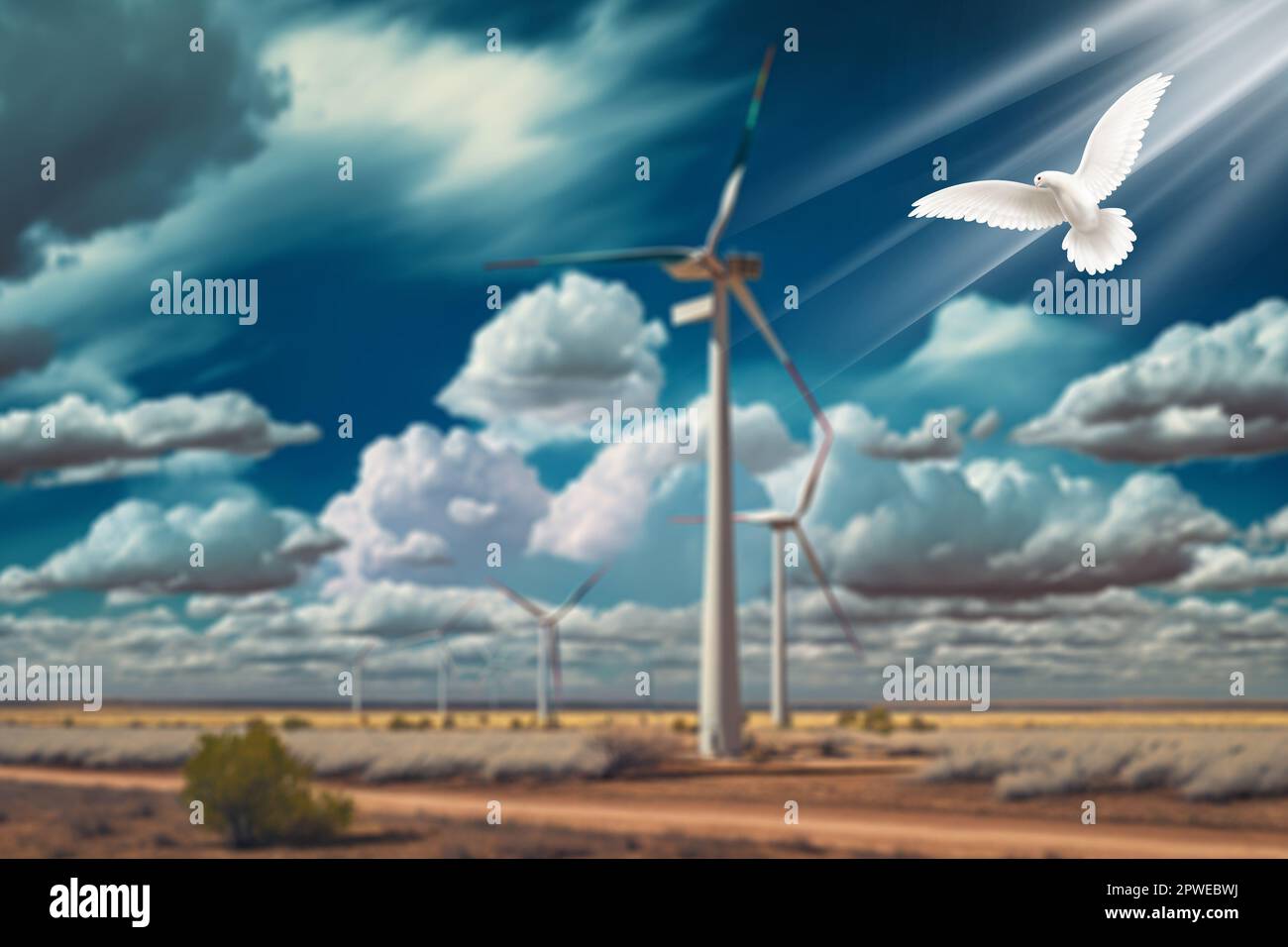 Sustainable energy concept backgrounds. Blur image of wind turbines ...