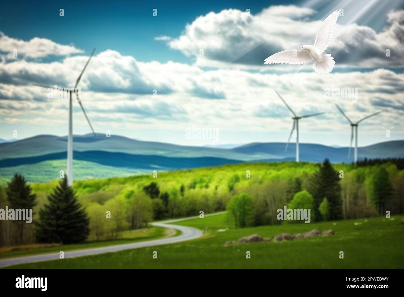 Sustainable energy concept backgrounds. Blur image of wind turbines ...