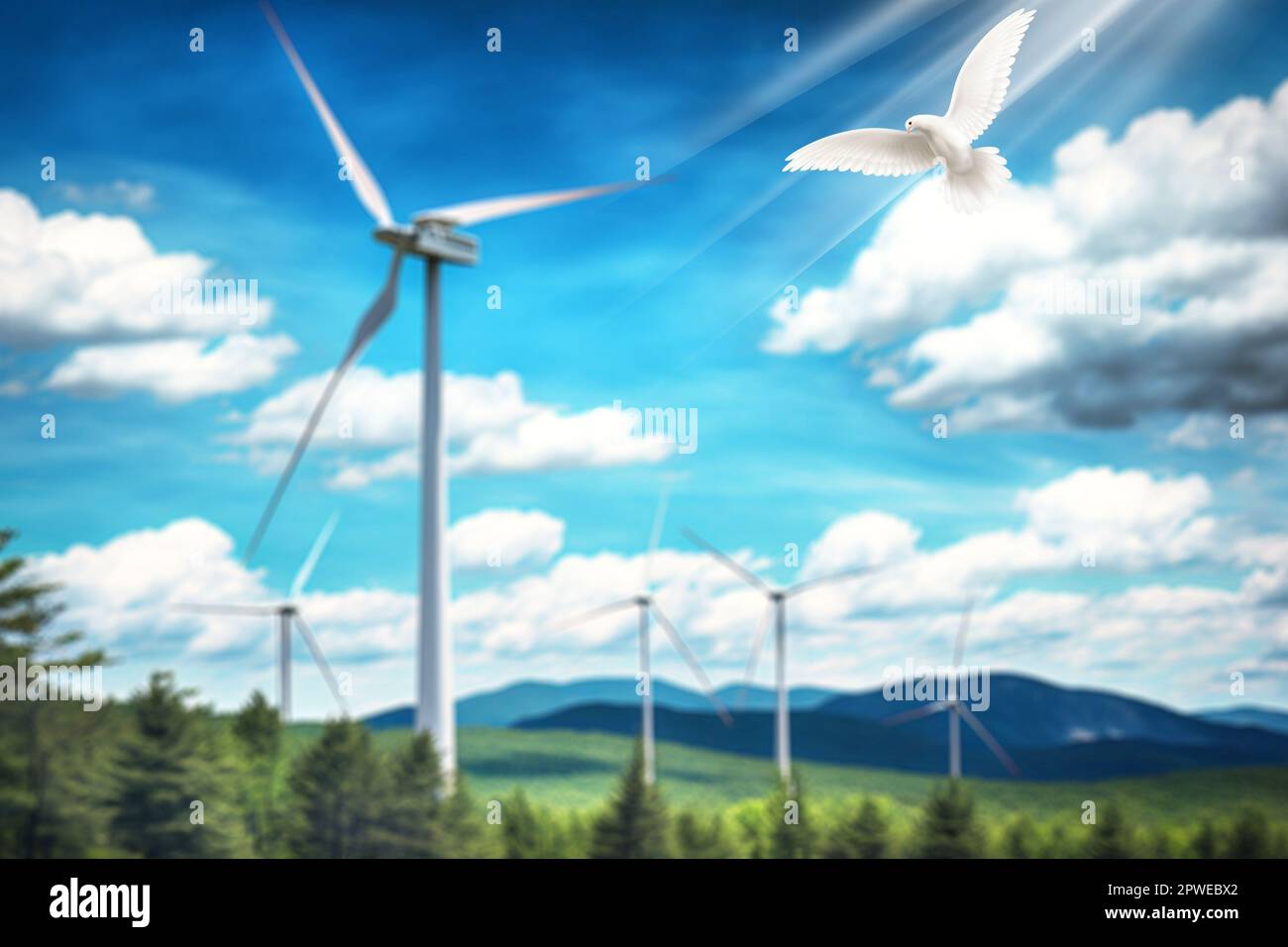 Sustainable energy concept backgrounds. Blur image of wind turbines ...