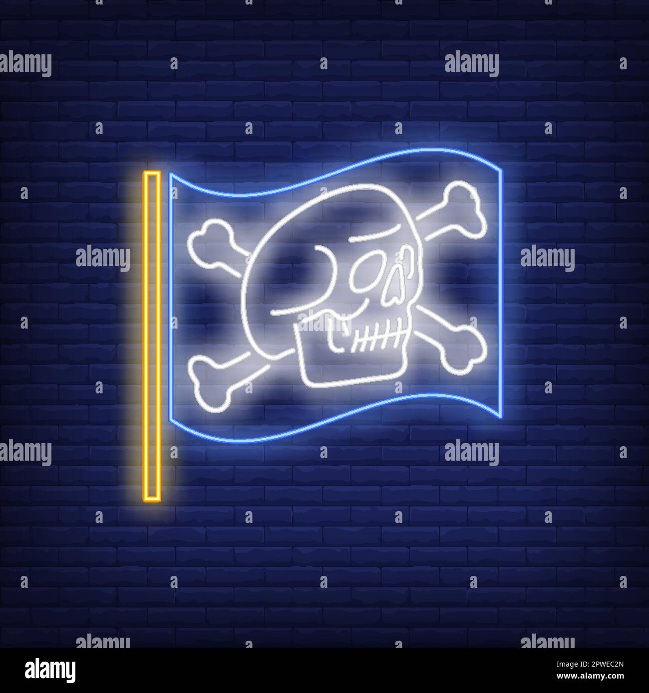 Skull and crossed bones on flag neon sign Stock Vector Image & Art - Alamy