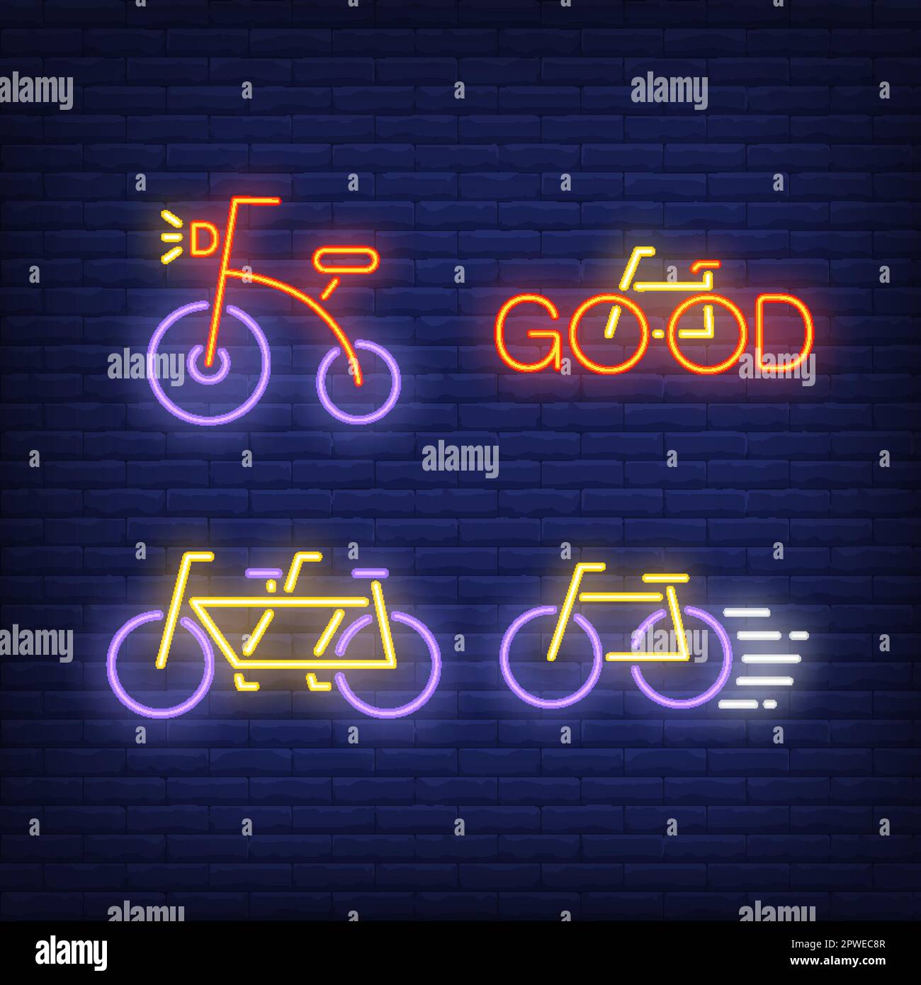 Moving retro and tandem bicycles neon signs set Stock Vector Image ...