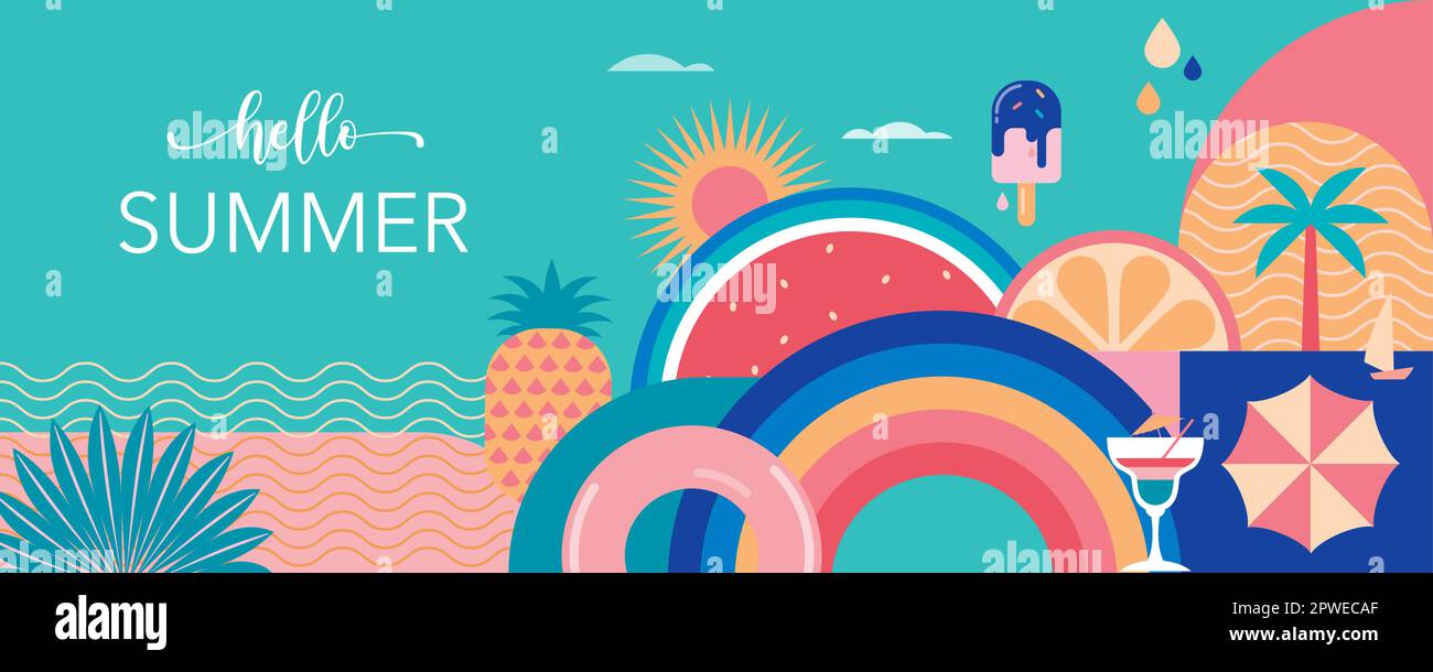 Colorful Geometric Summer Background, poster, banner. Summer time fun ...