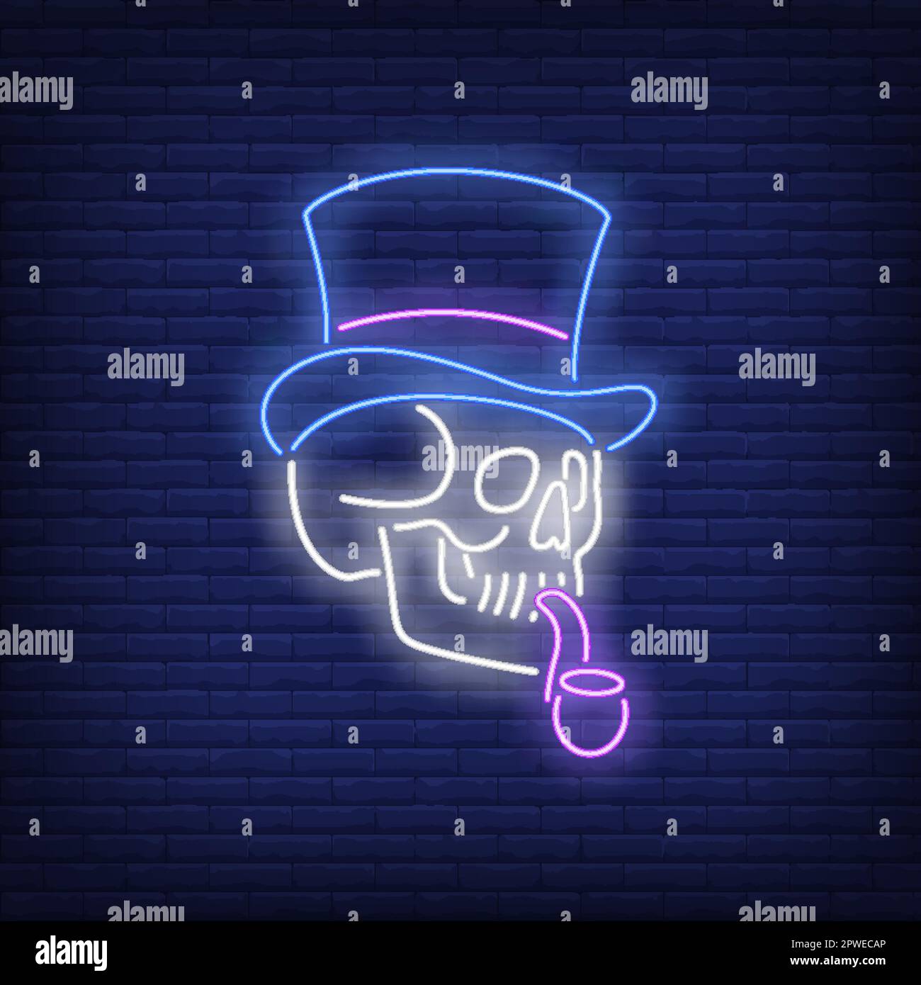 Skull with pipe and topper hat neon sign Stock Vector Image & Art - Alamy