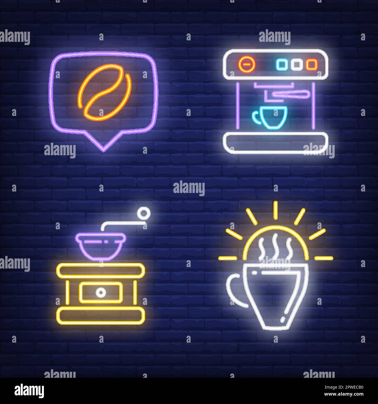 Coffee bean, cup and manual grinder neon signs set Stock Vector Image ...
