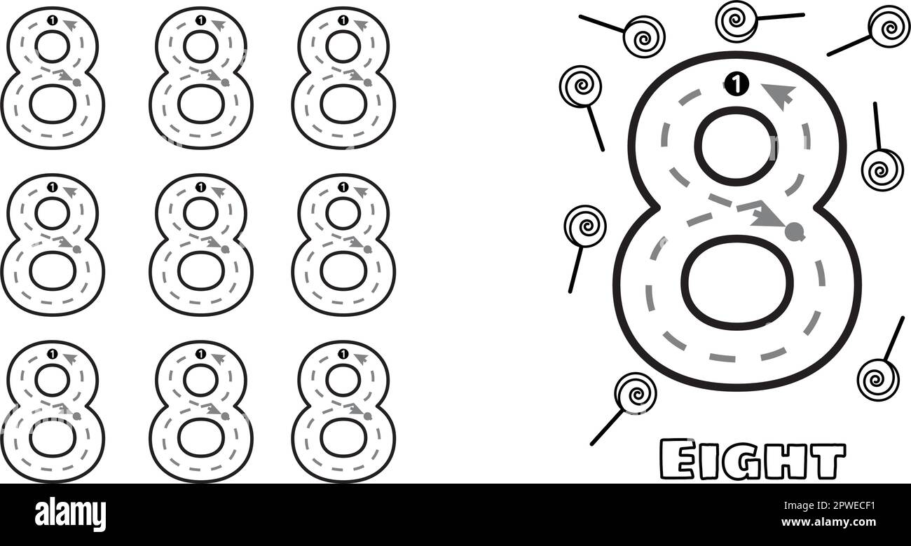 Number 8 Tracing And Colouring Worksheet For Kindergarten Printable