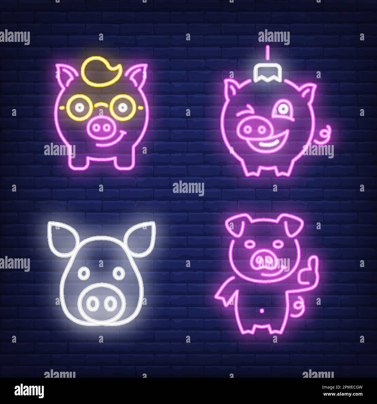 Pigs cartoon characters neon signs set Stock Vector Image & Art - Alamy