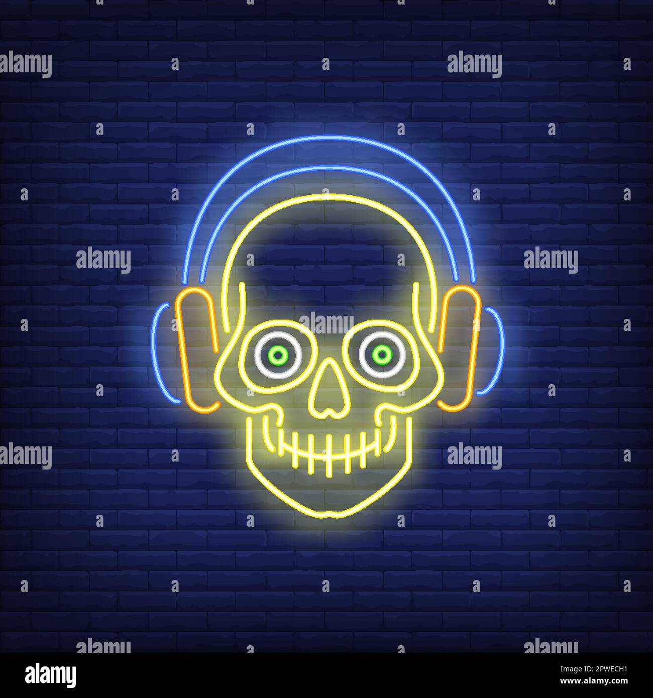 Skull wearing headphones neon sign Stock Vector Image & Art - Alamy