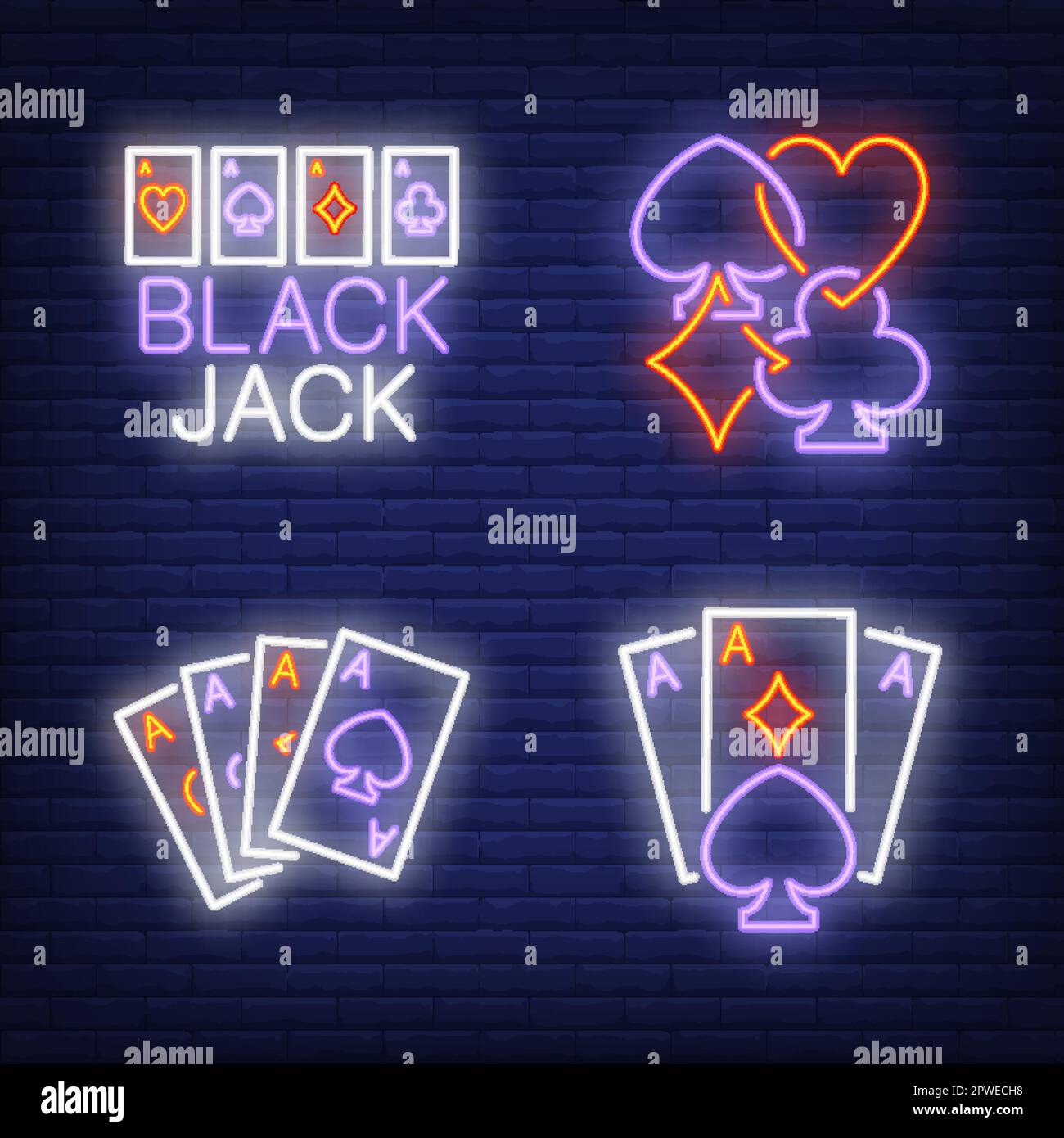 Playing cards aces and suits neon signs set Stock Vector Image & Art ...