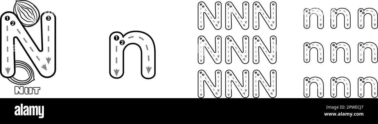 Letter N trace uppercase and lowercase ABC alphabet worksheet for kids ...