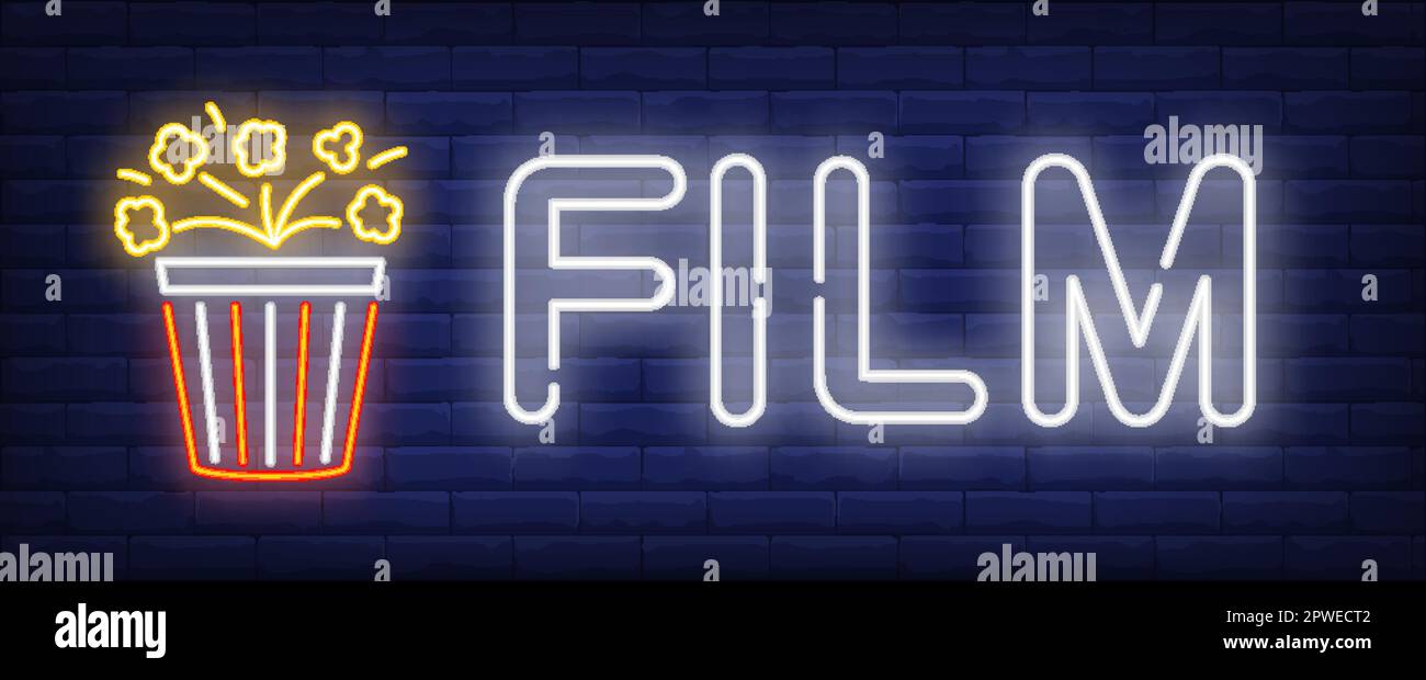 Film neon text with popcorn bucket Stock Vector Image & Art - Alamy
