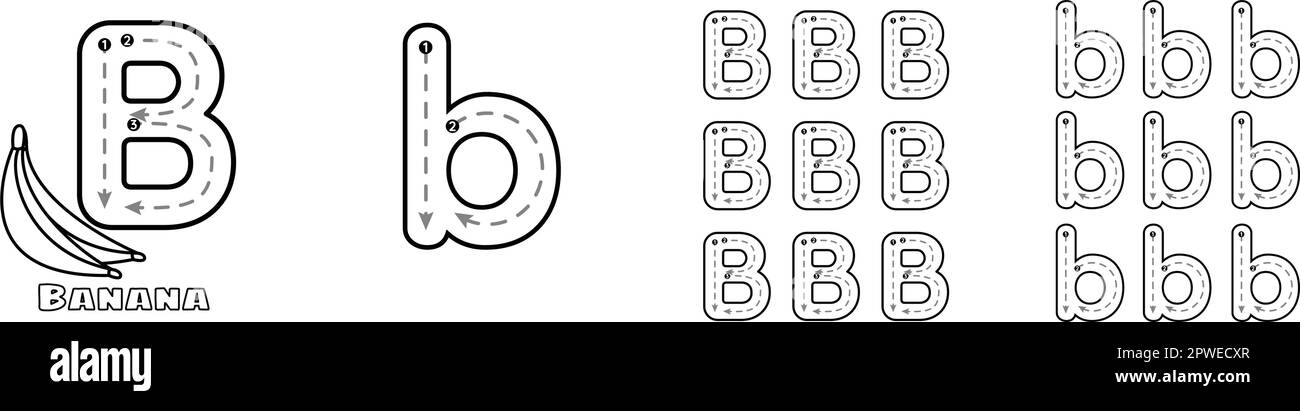 Letter B trace uppercase and lowercase ABC alphabet worksheet for kids ...