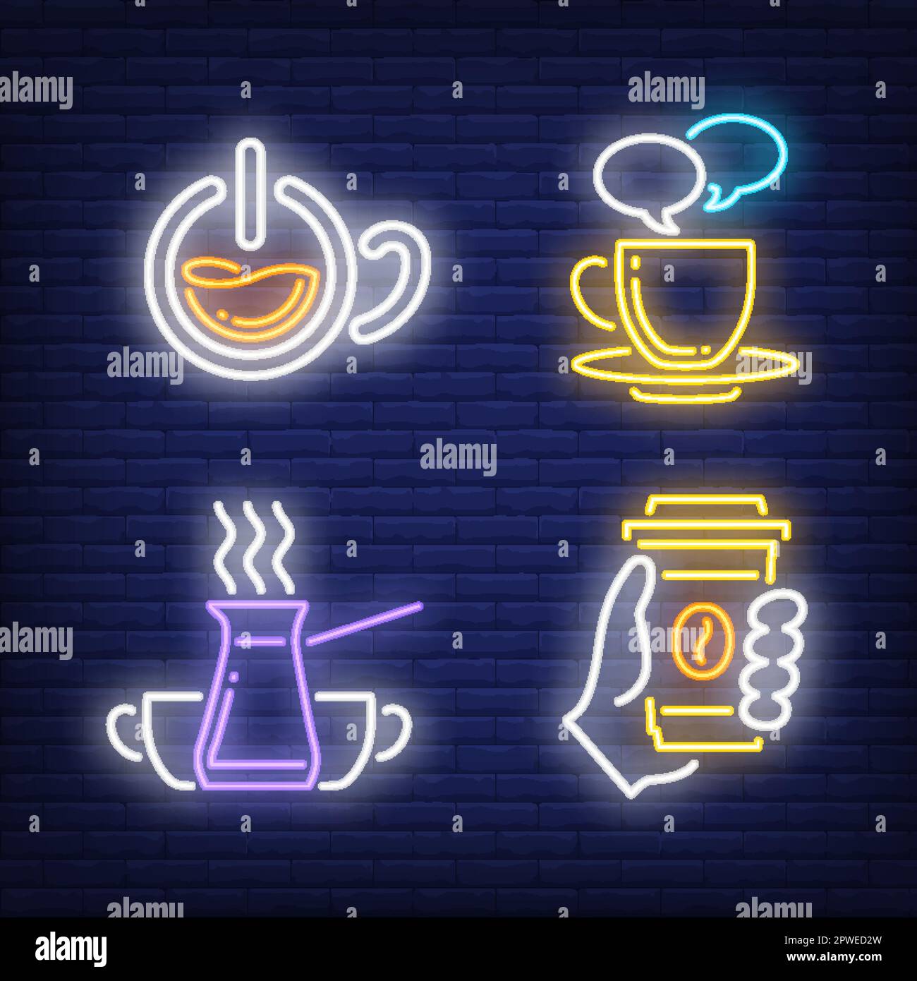 Jezve Turkish coffee pot and cups neon signs set Stock Vector Image ...