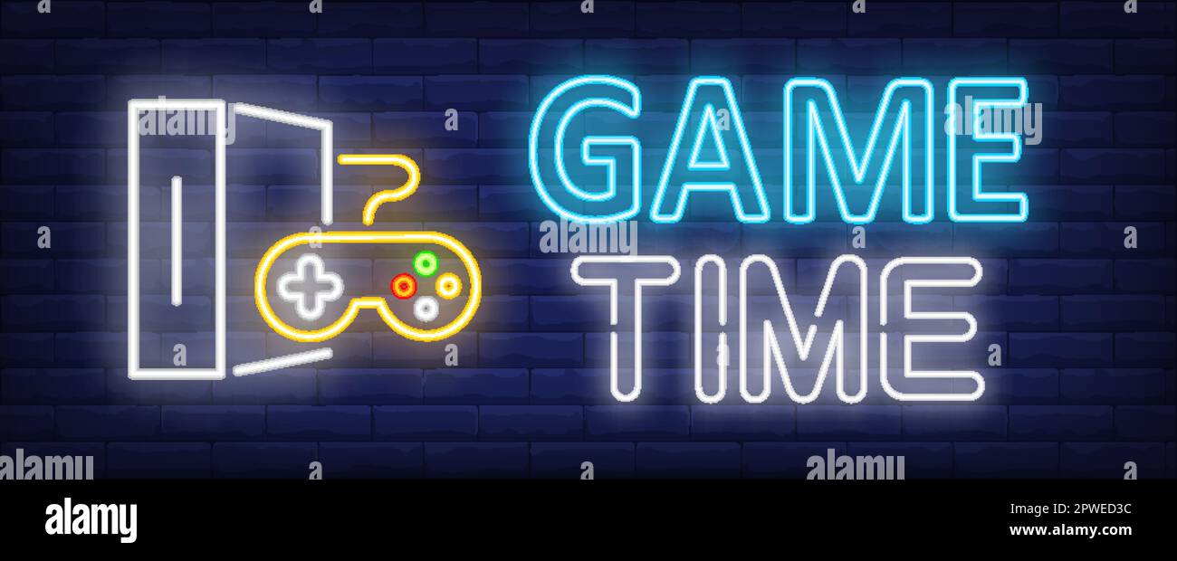 Game time neon text with game console and controller Stock Vector Image ...