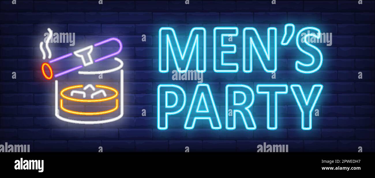 Mens party neon sign. Glass with whisky and cigar Stock Vector Image ...