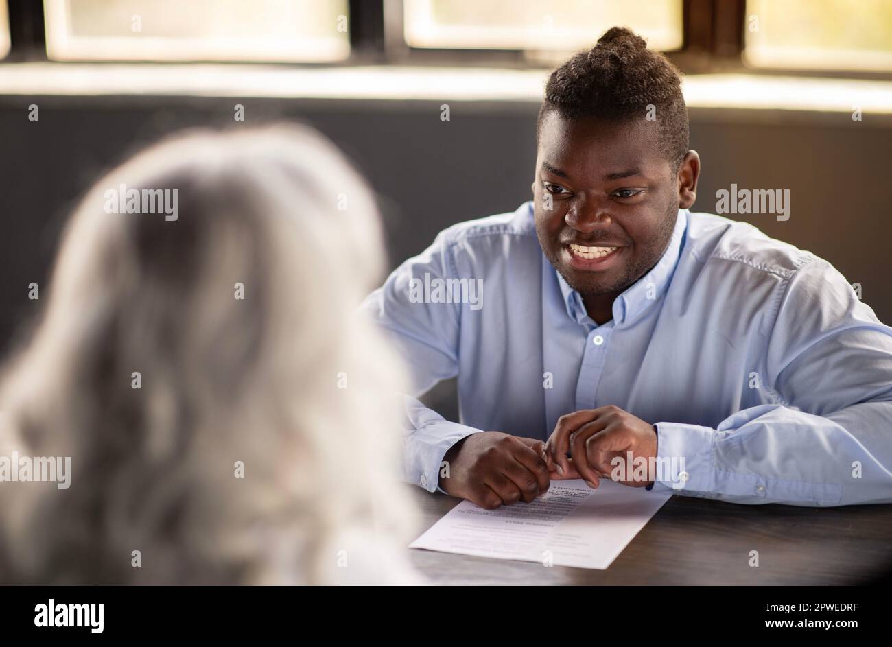 African Male HR Manager Talking With Female Employee In Office Stock ...