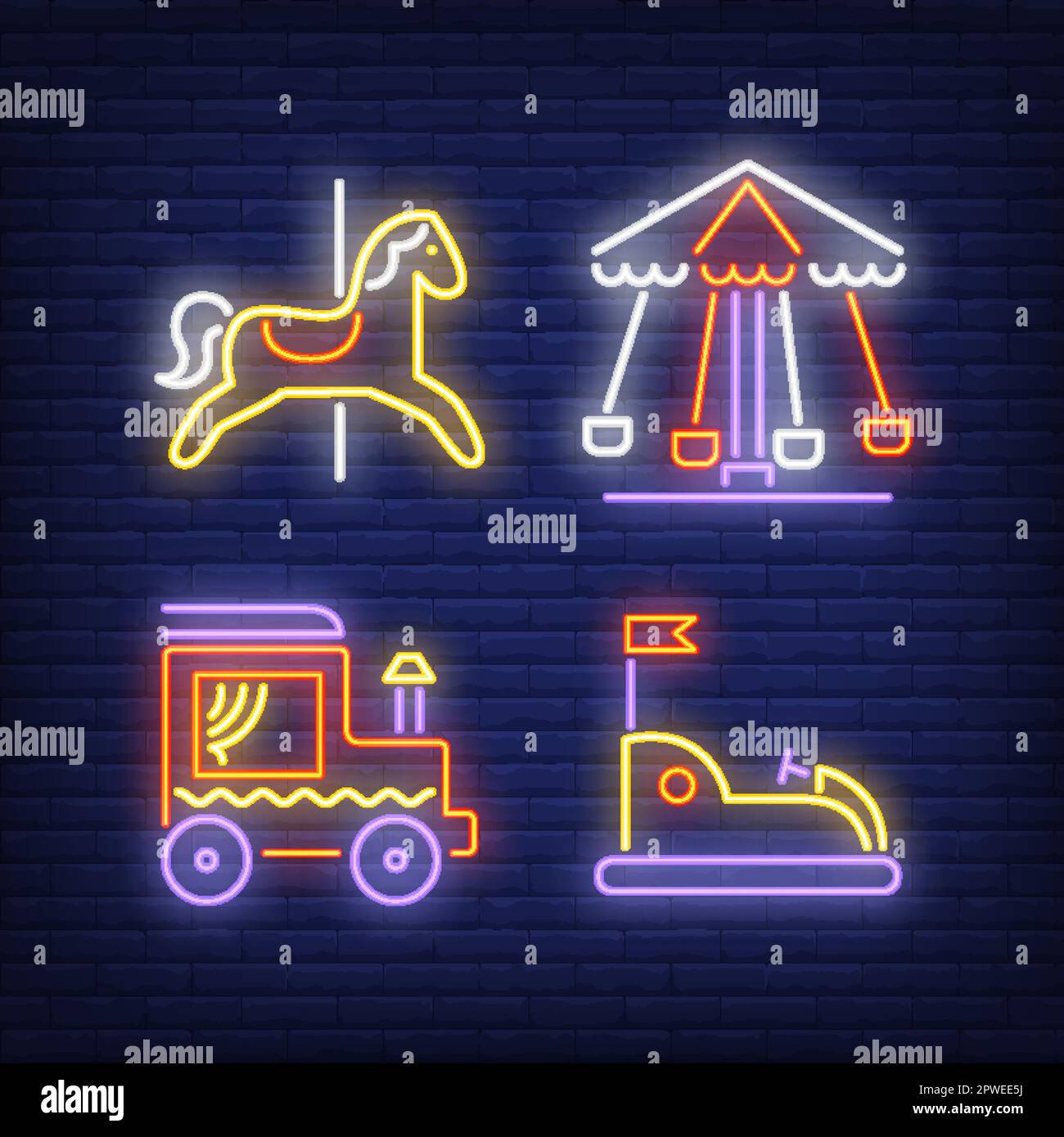 Carousel horse and bumper car neon signs set Stock Vector Image & Art ...