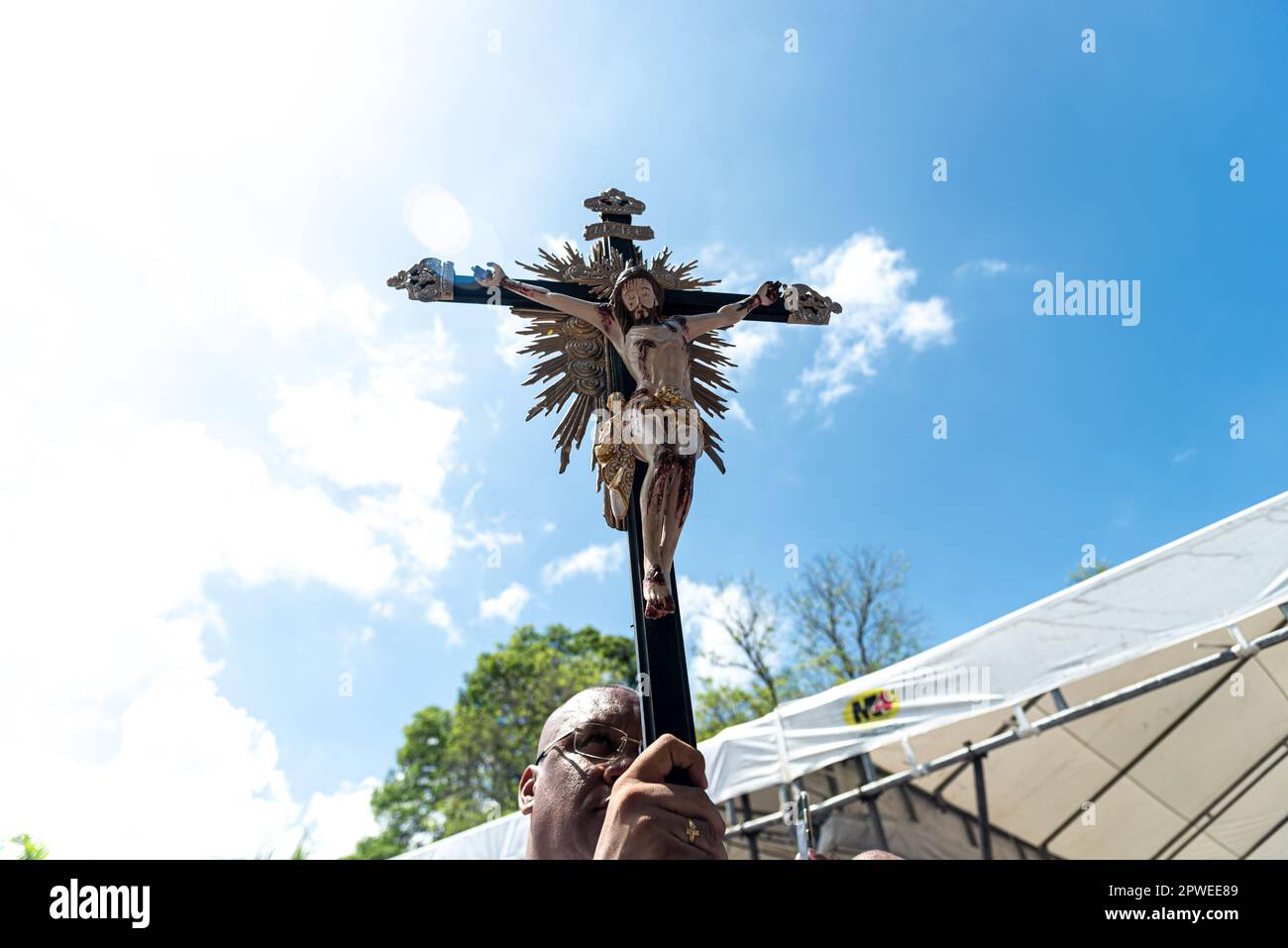 Salvador, Bahia, Brazil - January 06, 2023: Catholic faithful accompany ...