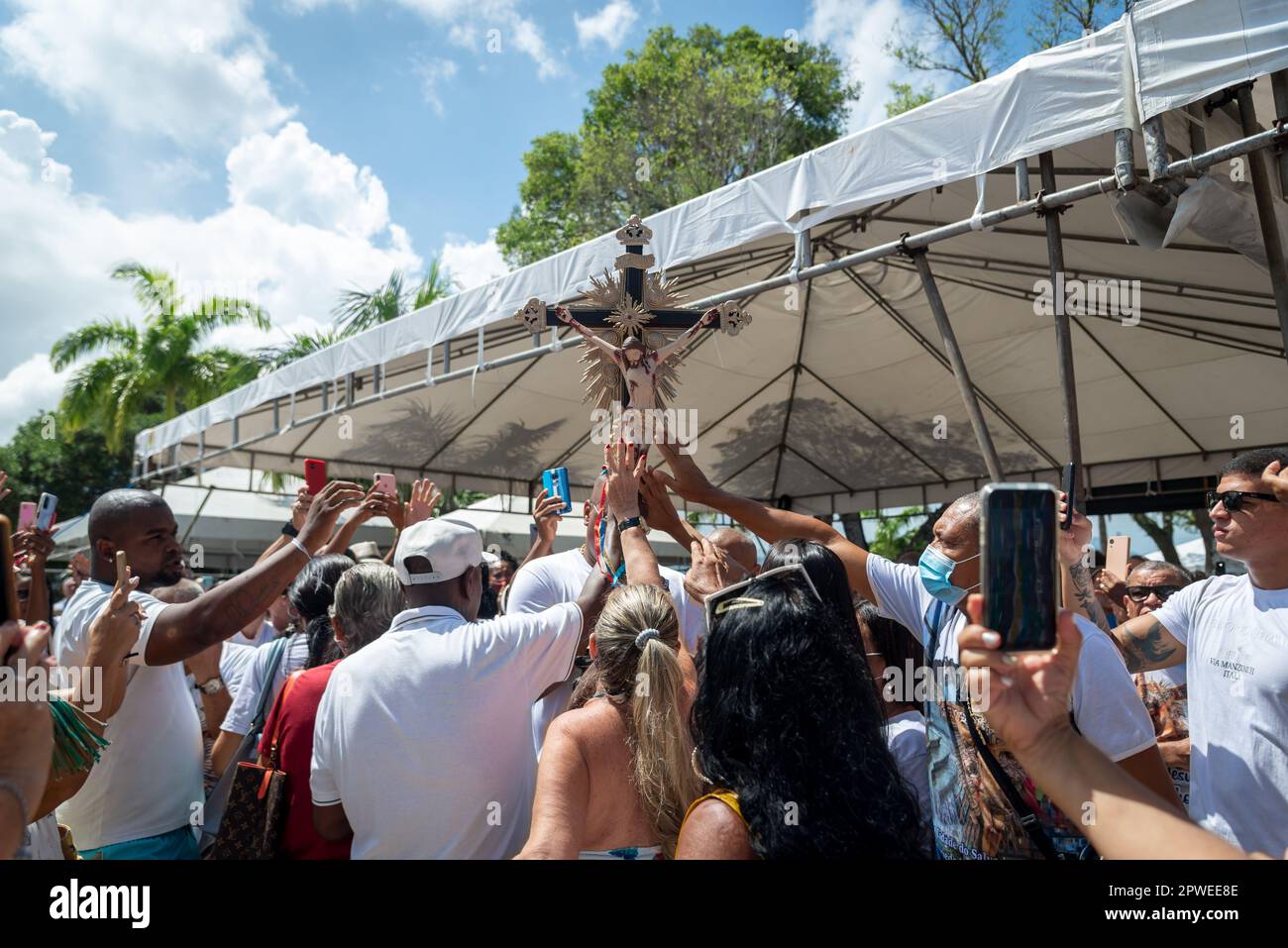 Salvador, Bahia, Brazil - January 06, 2023: Catholic faithful accompany ...