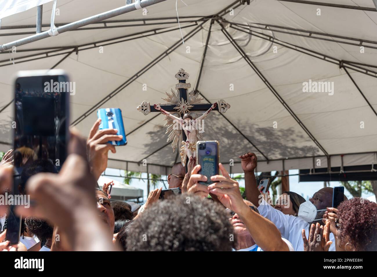 Salvador, Bahia, Brazil - January 06, 2023: Catholic faithful accompany ...