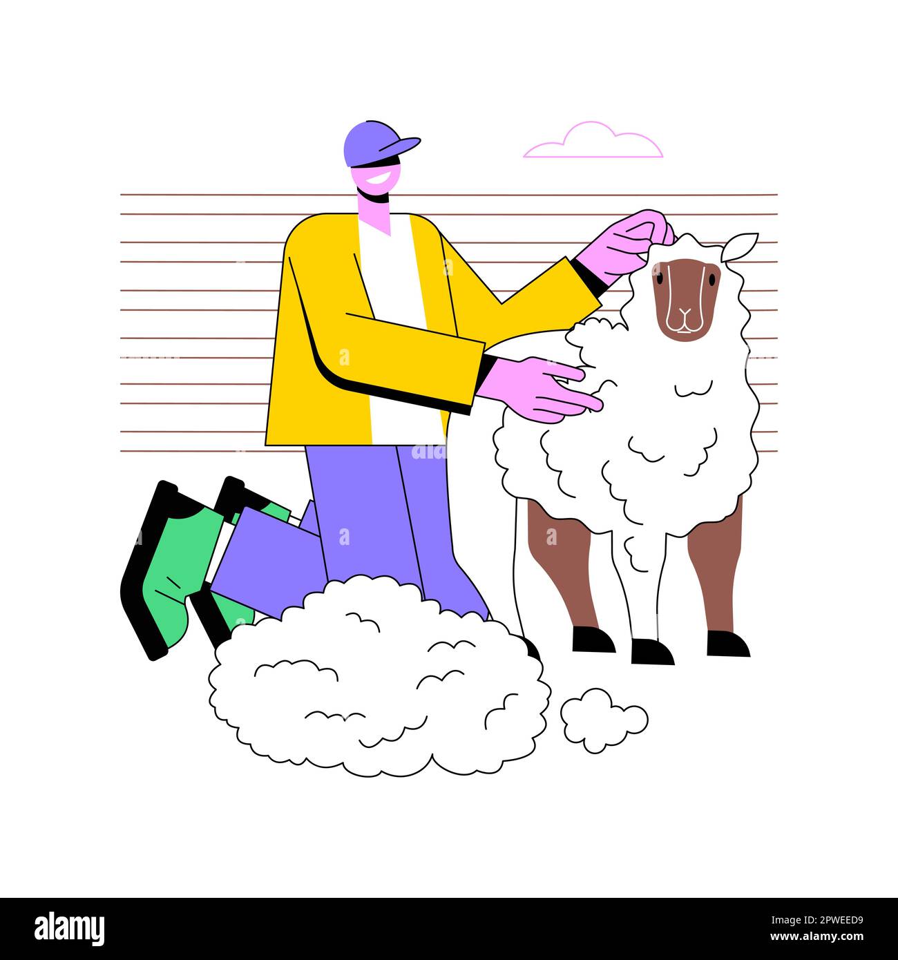 Sheep Wool Production Isolated Cartoon Vector Illustrations Young Farmer Making Sheep Wool At