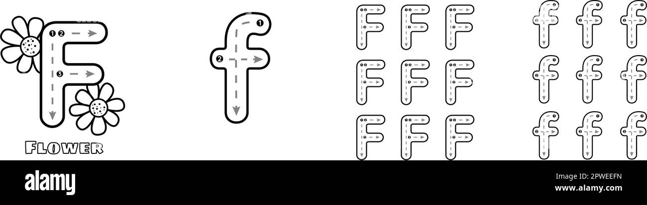 Letter F trace uppercase and lowercase ABC alphabet worksheet for kids ...