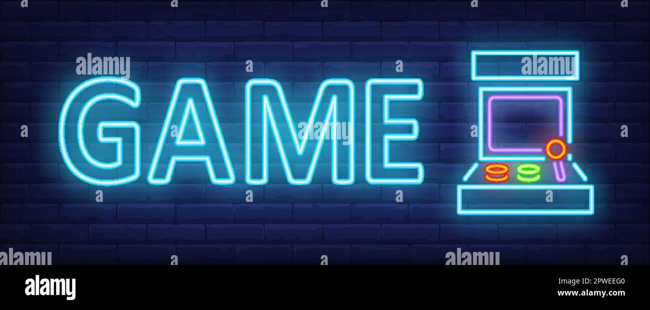 Game neon text with retro arcade game machine Stock Vector Image & Art ...
