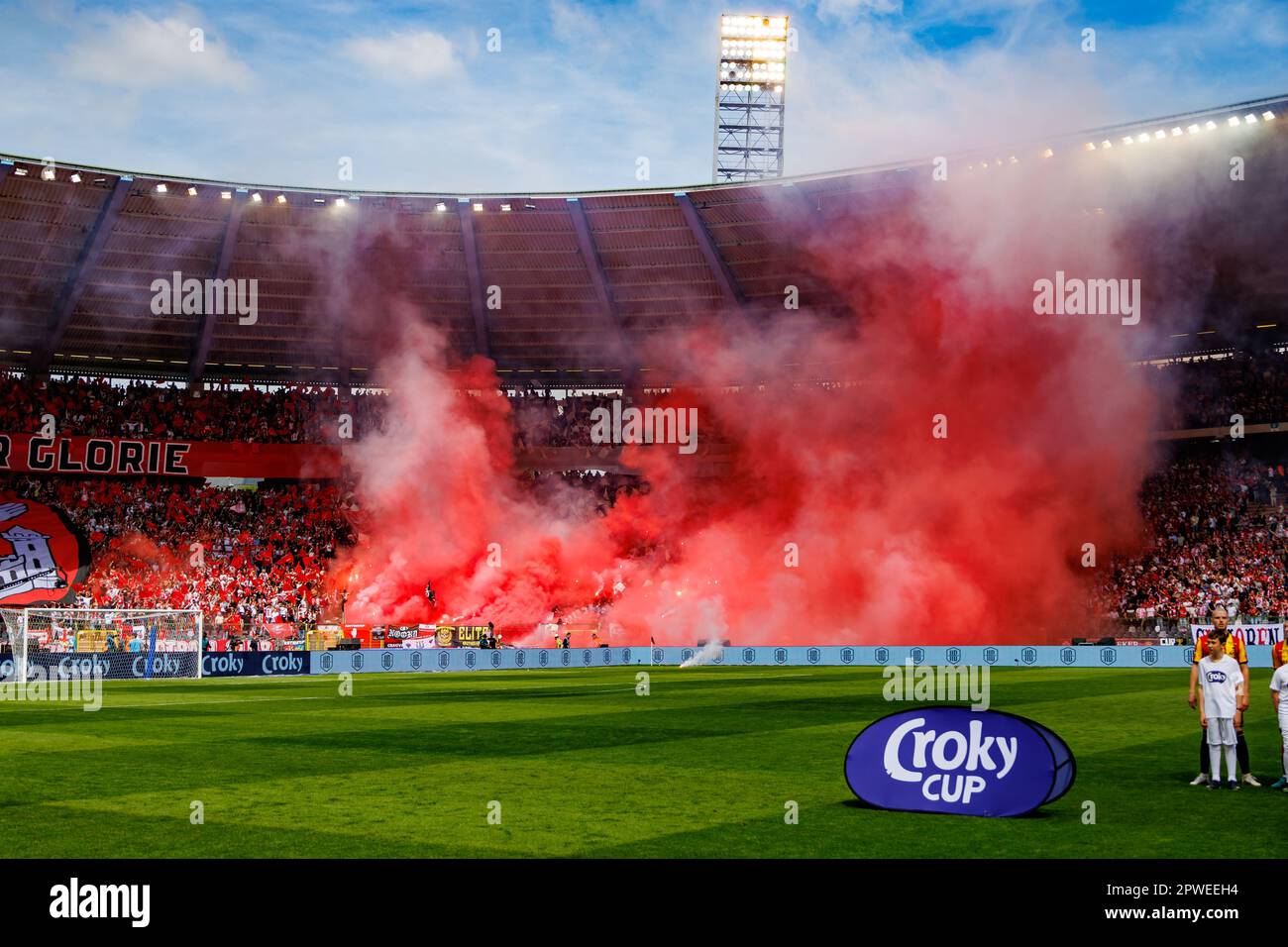 Brussels, Belgium. 30th Apr, 2023. Antwerp's supporters pictured ahead ...