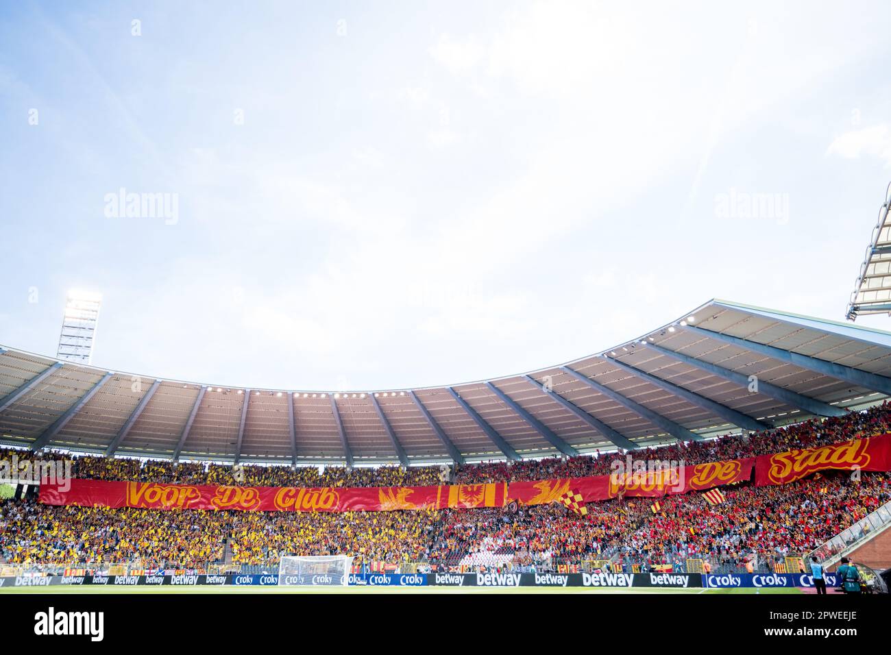 Brussels, Belgium. 30th Apr, 2023. Mechelen's supporters pictured at ...