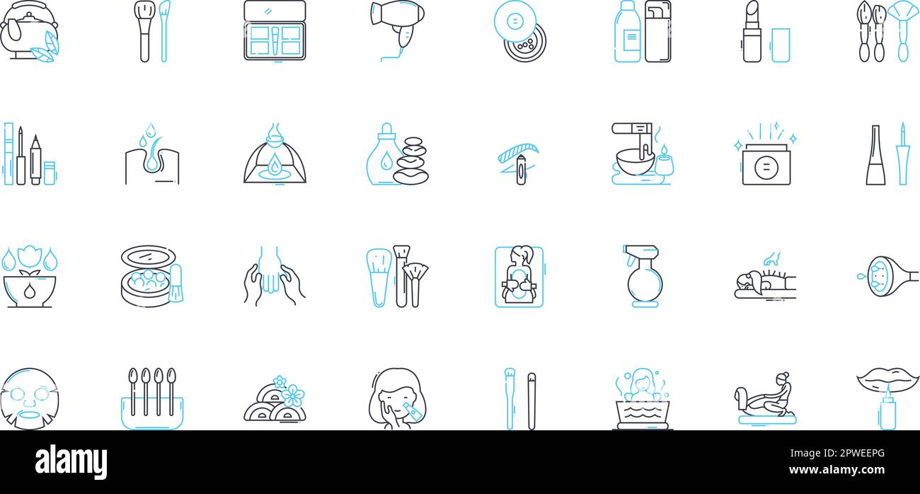 Hair salon linear icons set. Cut, Color, Style, Blowout, Highlights ...