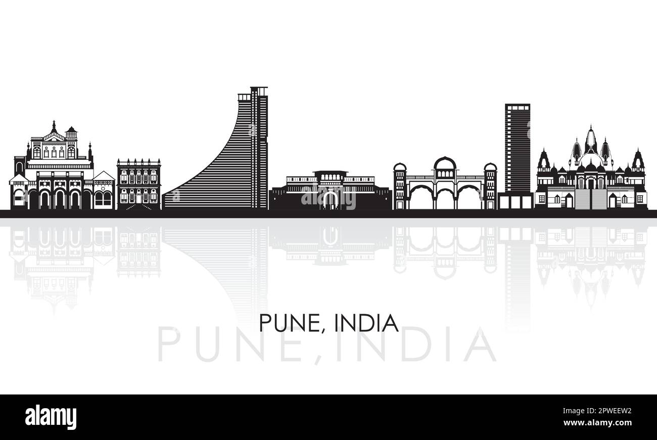 Silhouette Skyline panorama of city of Pune, India - vector ...