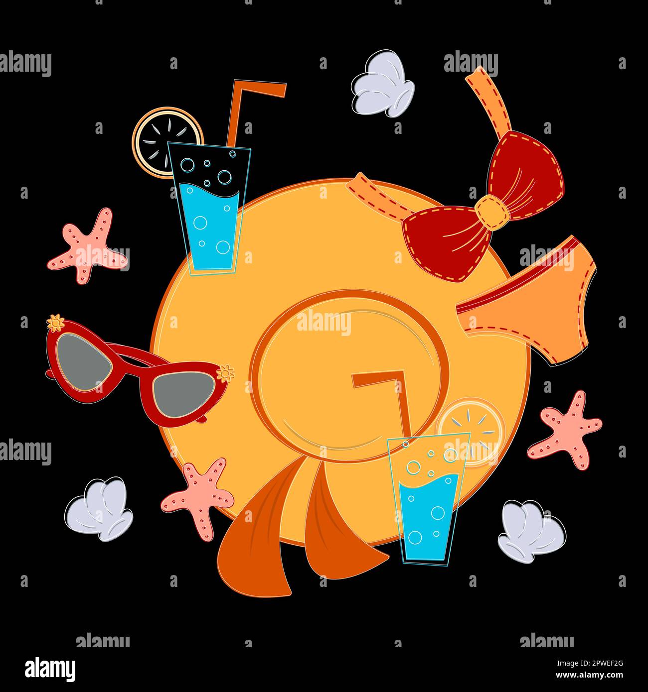 Beach time composition. Cartoon flat style illustrations Stock Vector ...