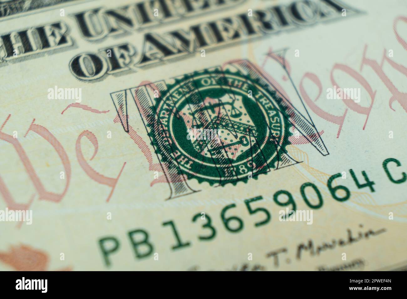 Macro shot image of the corner of a 10 dollar bill banknotes. Concept ...