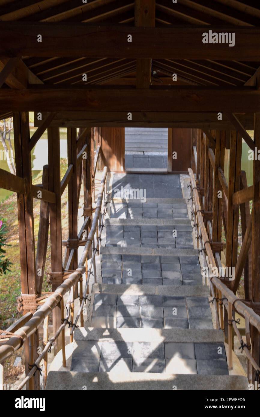 Kyoto, Japan - April 1st 2019; Wooden corridor connecting Study Hall ...