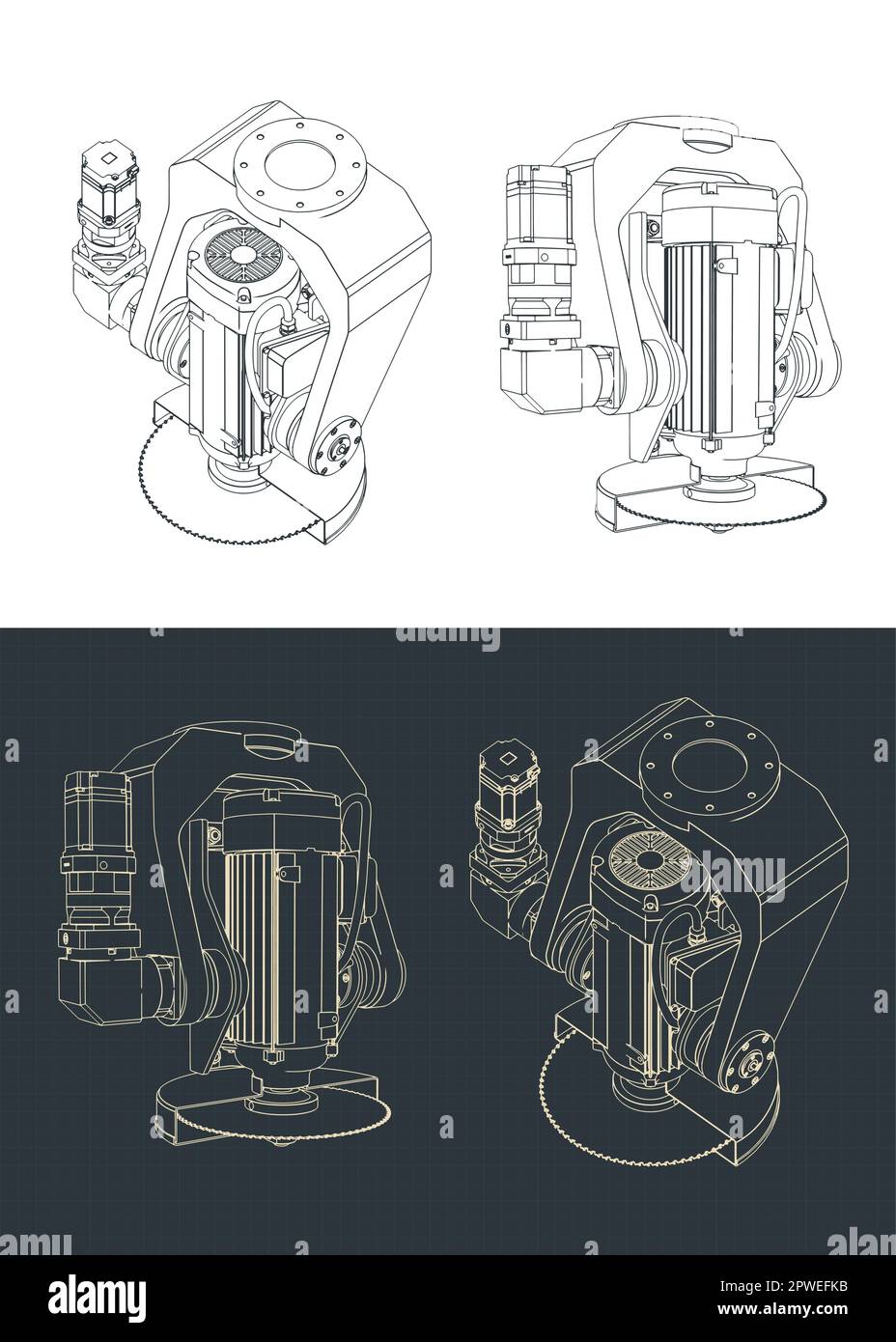 Stylized vector illustration of blueprints of CNC Saw Head Stock Vector Image & Art - Alamy