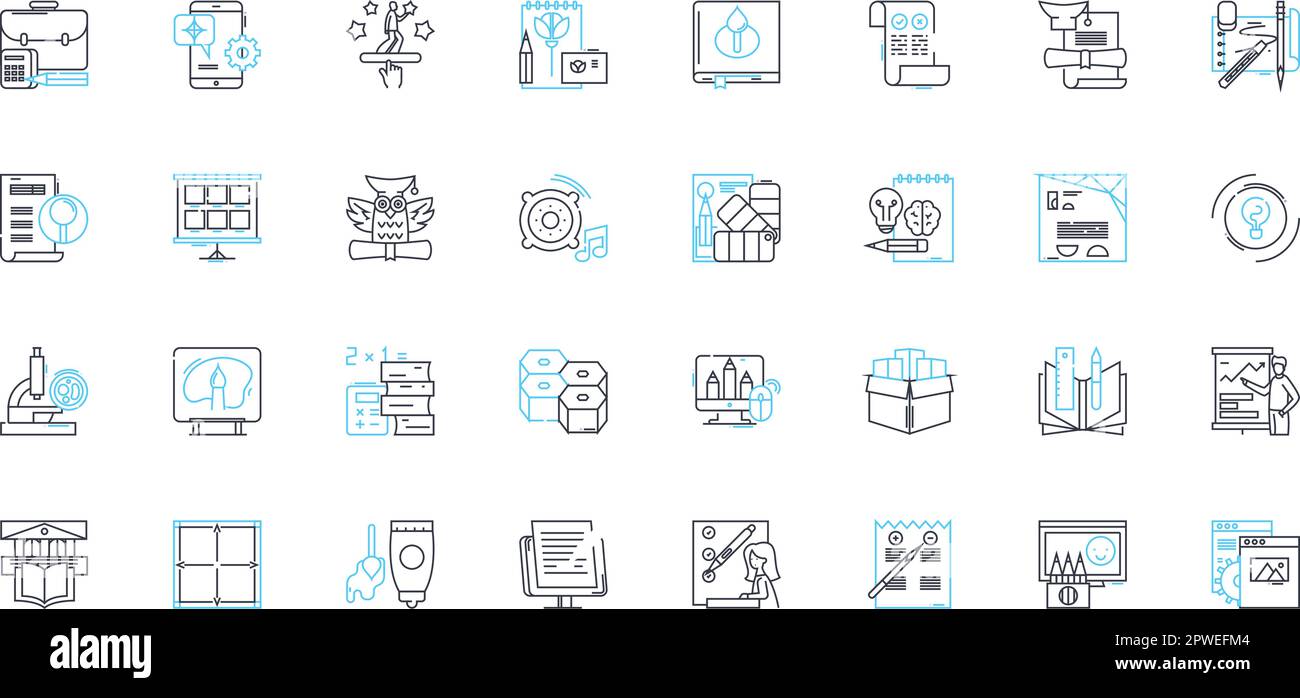 College linear icons set. Learning, Education, Dormitory, Studying, Professors, Homework, Exams ...