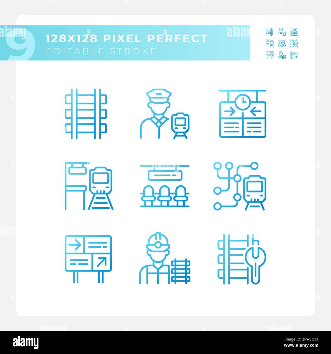 Railroad industry pixel perfect gradient linear vector icons set Stock ... Railroad industry pixel perfect gradient linear vector icons set Stock ...